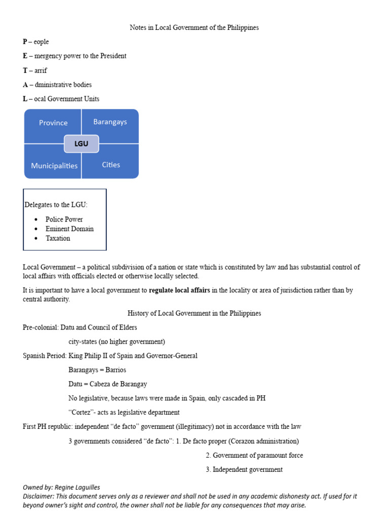 Notes in Local Government of The Philippines | PDF | Devolution ...