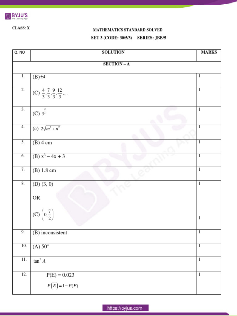Cbse Class 10 Maths Standard Question Paper Solution 2020 Set 3 | PDF | Volume | Prime Number