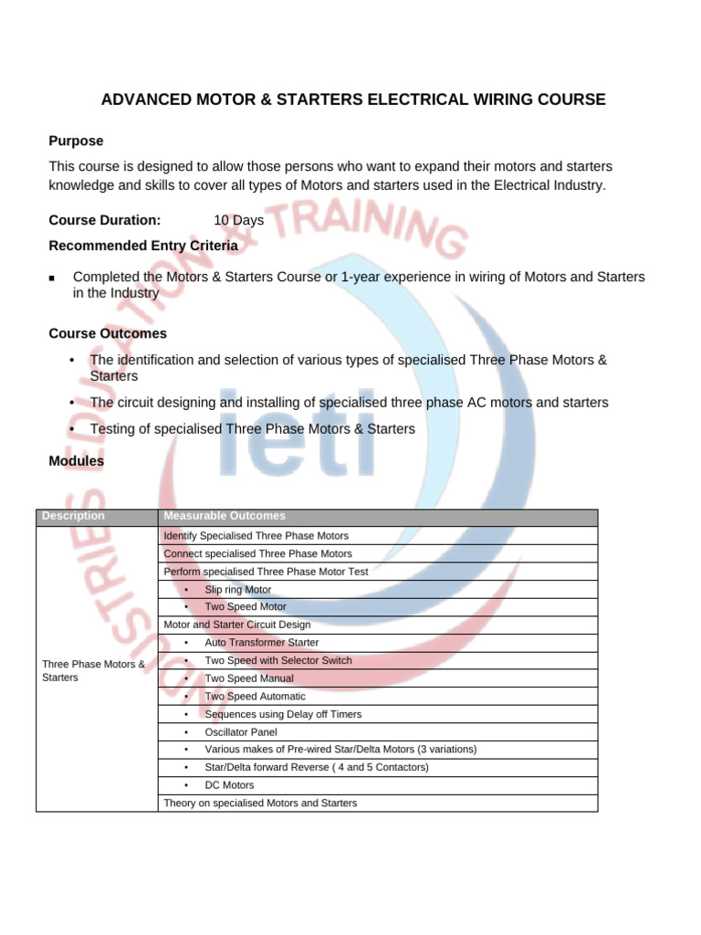 4 Advanced Motors Starters Course May 2021 | PDF