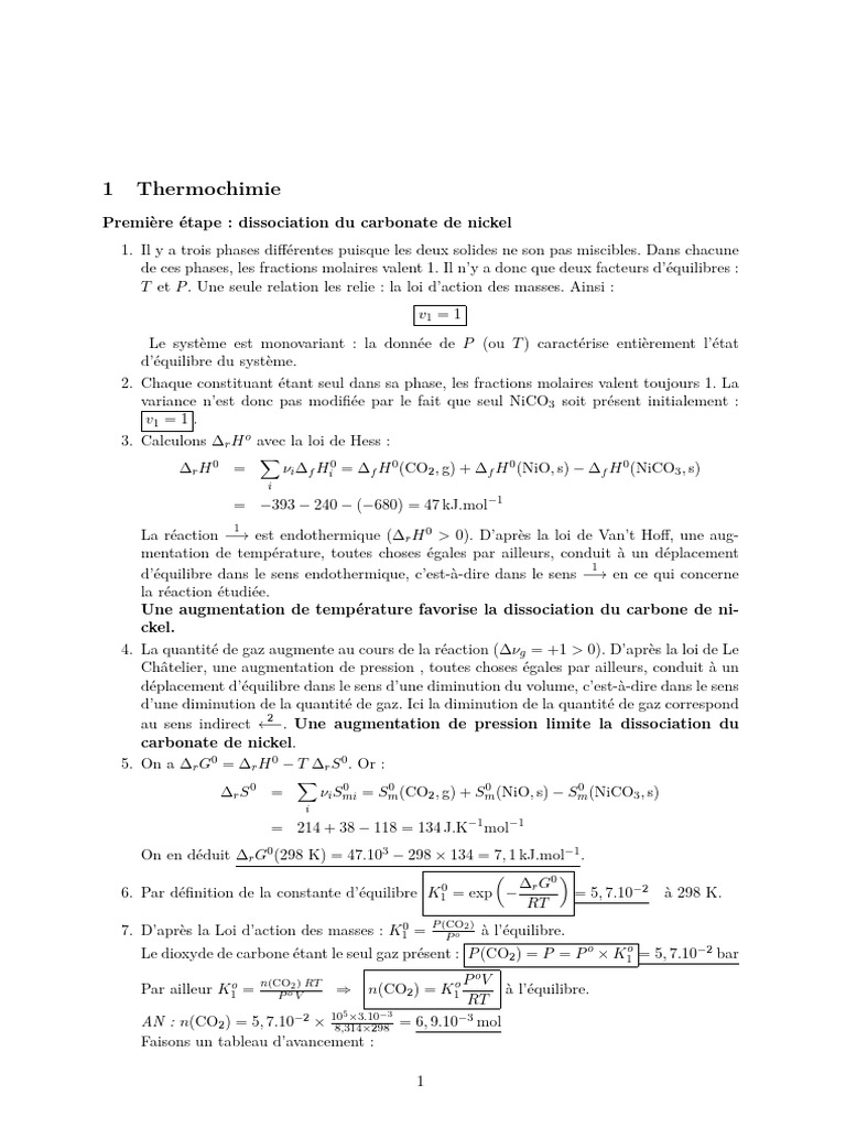 Corr - DM Nc2b02 de La Thermochimie | PDF