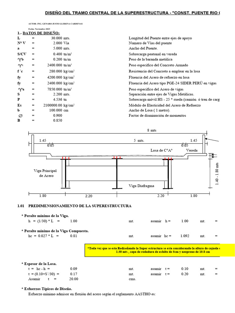 DISEÑO DE VIGA SECCION COMPUESTA RIO CAZADOR FINAL | PDF | Viga (Estructura) | Hormigón