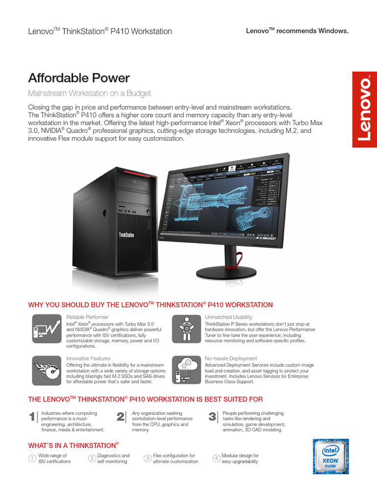 ThinkStation P410 Datasheet Final | PDF | Computer Hardware | Computing