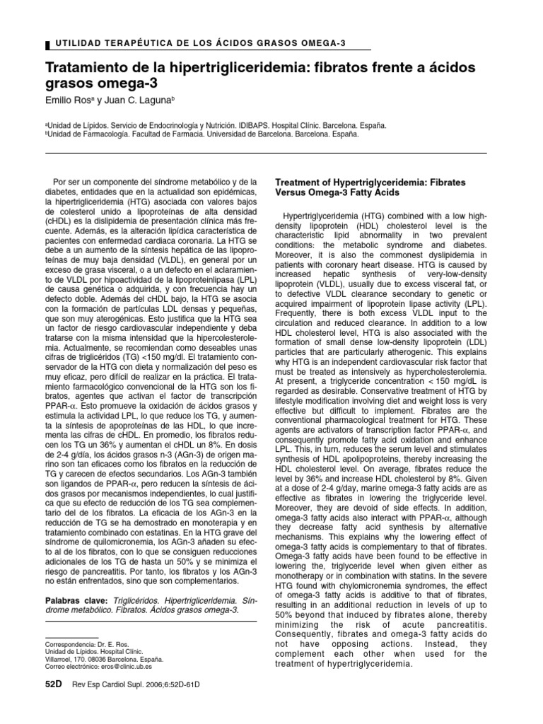 Tratamiento de La Hipertrigliceridemia: Fibratos Frente A Ácidos Grasos ...