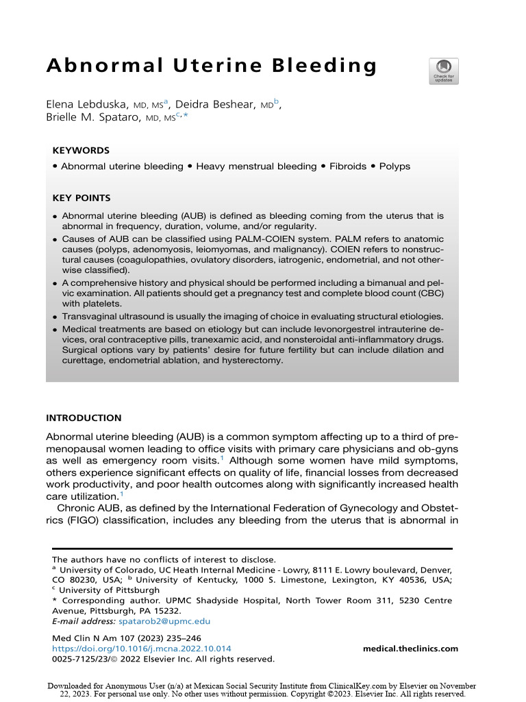 Abnormal Uterine Bleeding | PDF