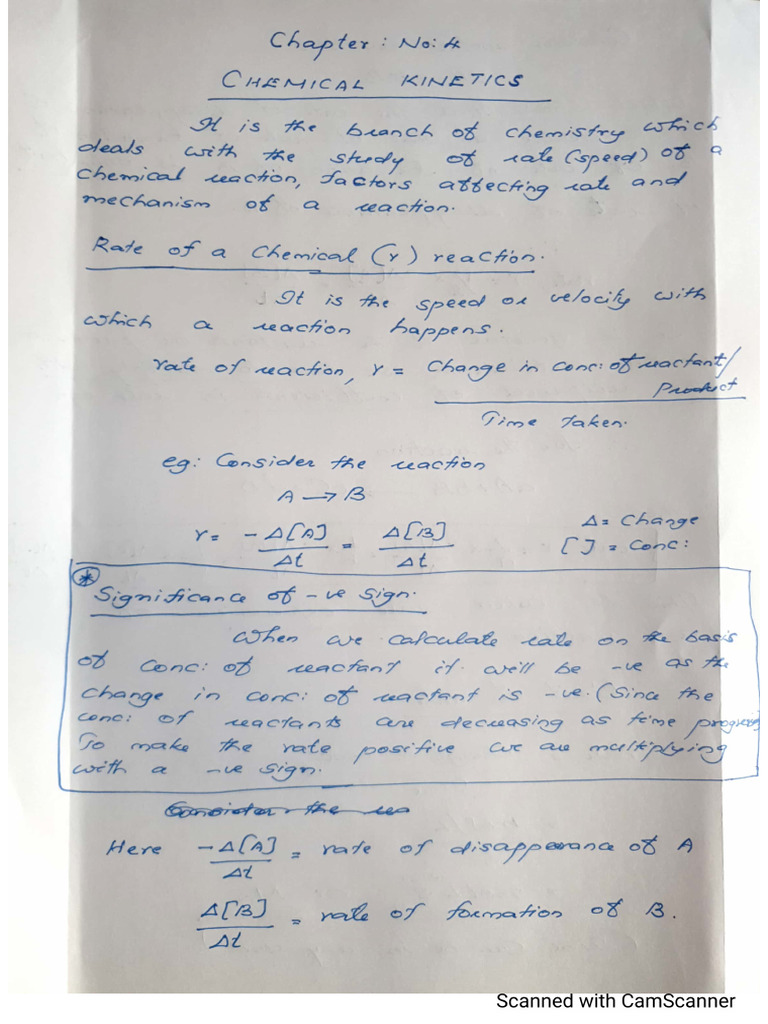 Chemical Kinetics Notes | PDF