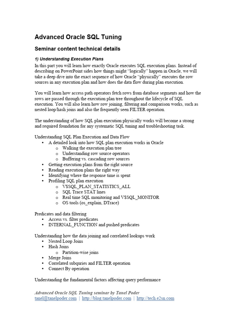 Advanced Oracle SQL Tuning | PDF | Database Index | Sql