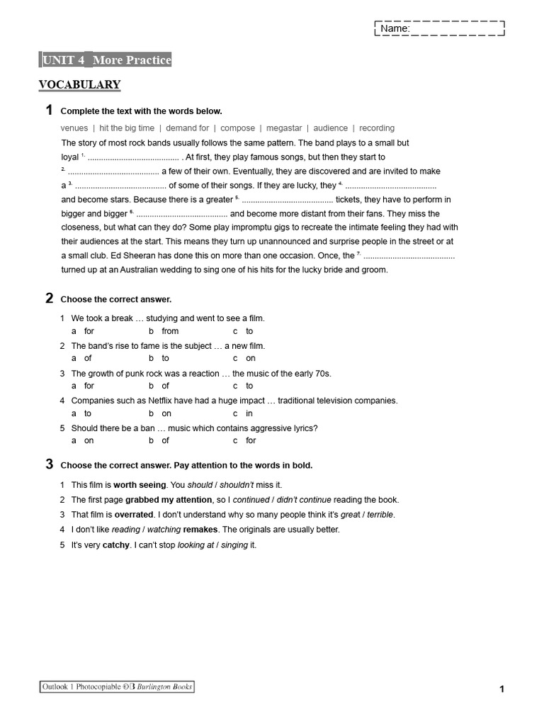 Rock Band Journey: Vocabulary Practice | PDF | Home & Garden
