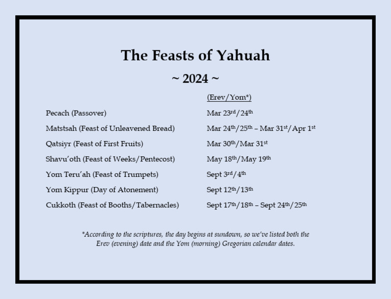 The Feasts of Yahuah 2024 | PDF
