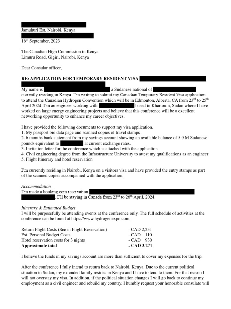 Canada Cover Letter - Visit Visa | PDF | Travel Visa | Kenya