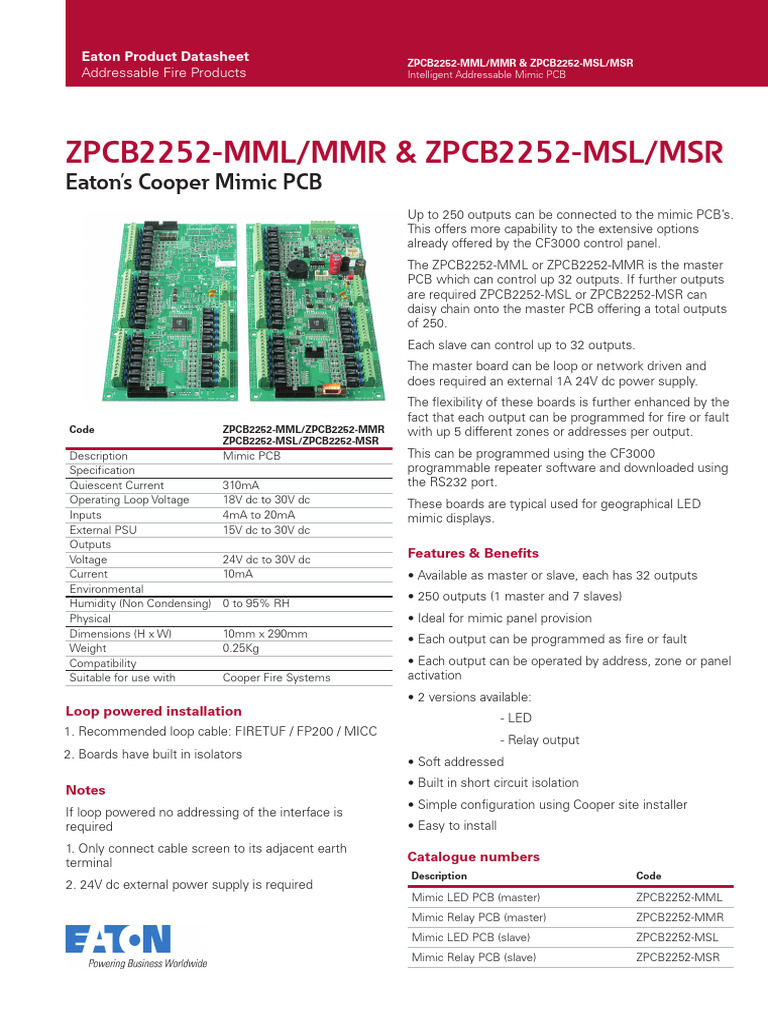 Eaton Fire Addressable Mimic PCB zpcb2252 Datasheet 1217 | PDF | Power ...