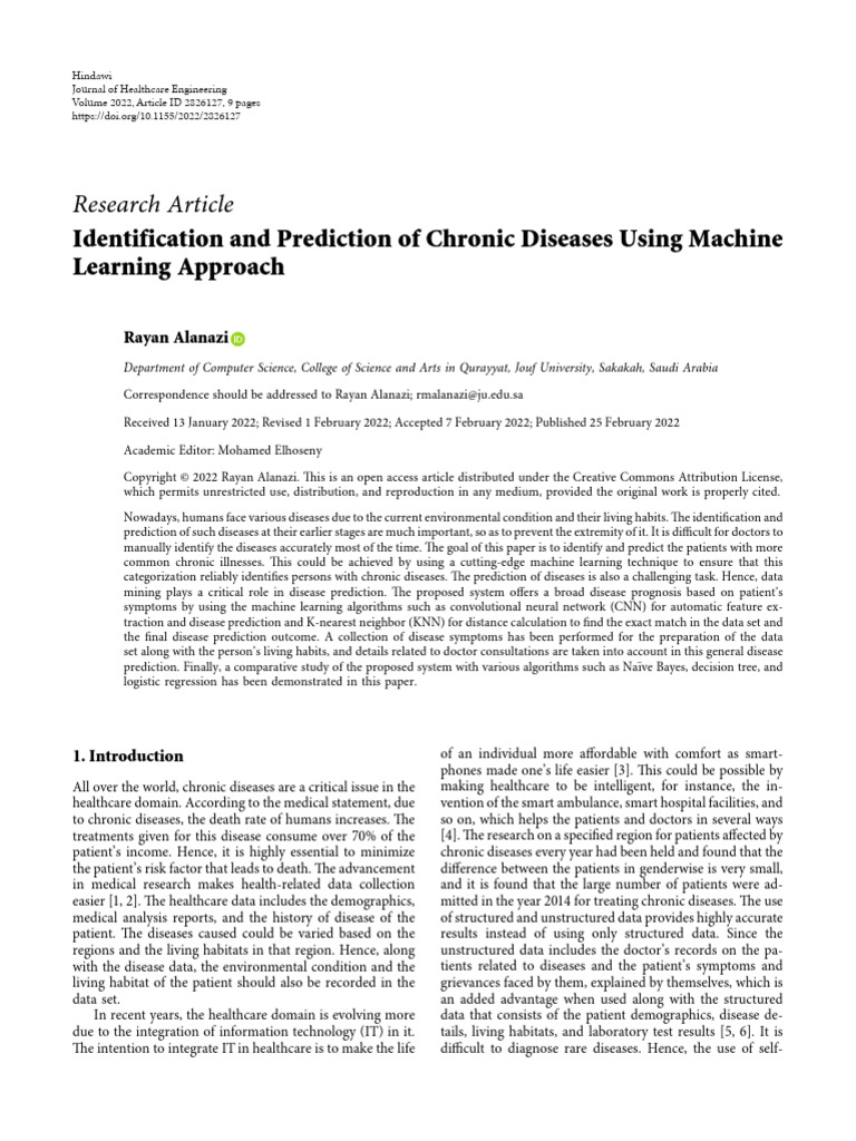 Identification and Prediction of Chronic Diseases Using Machine | PDF | Machine Learning ...