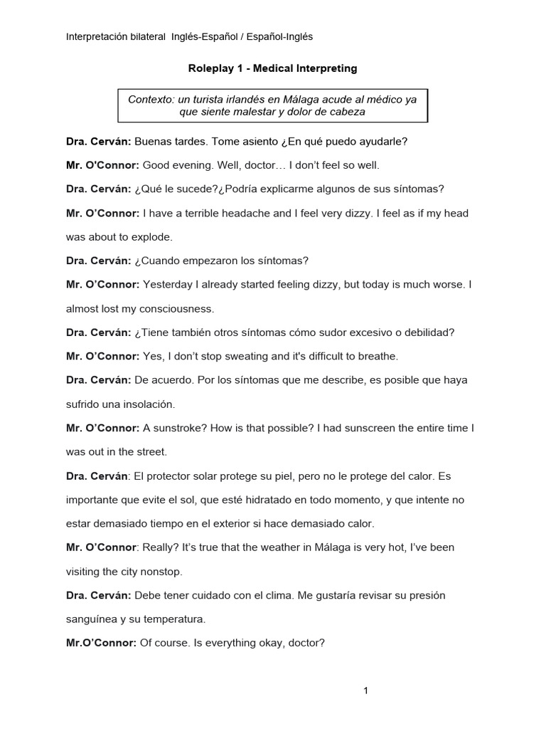 Medical Interpreting Roleplay | PDF