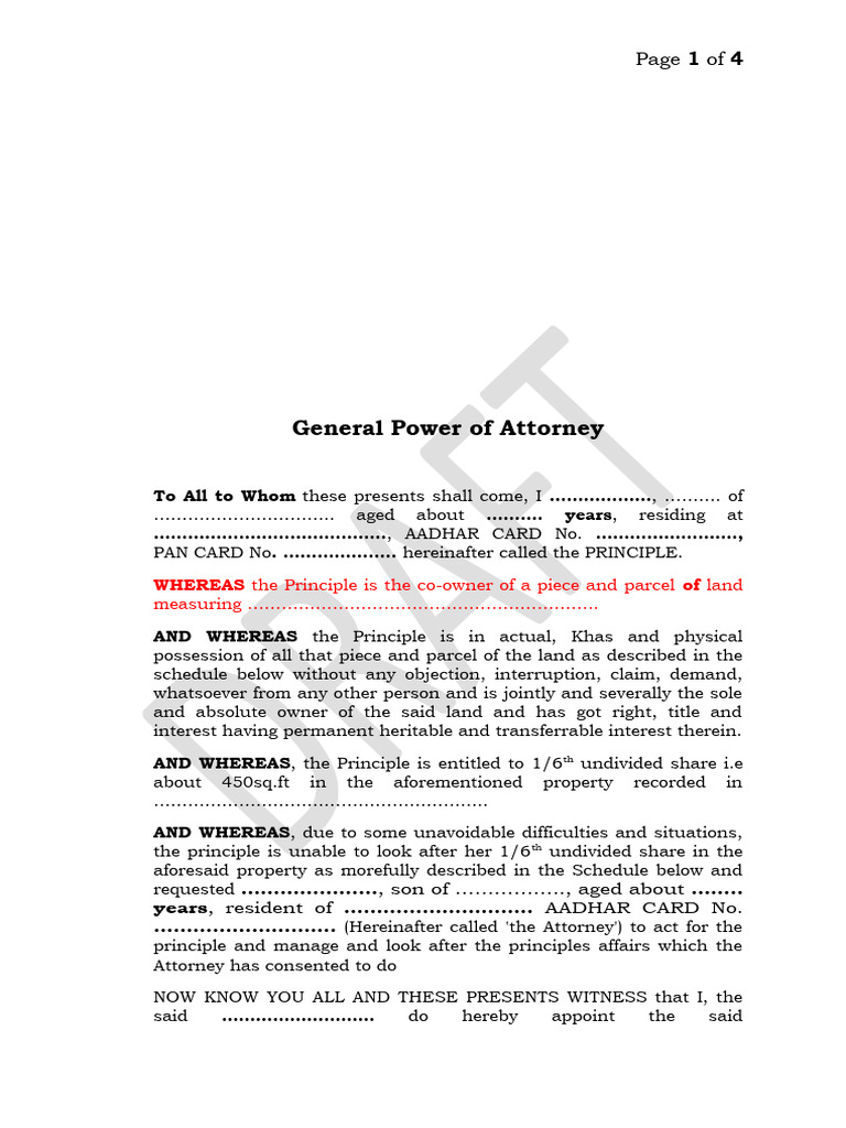Power of Attorney - Draft | PDF