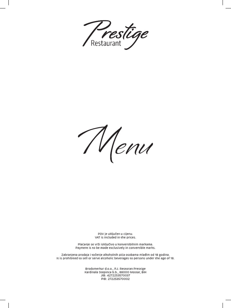 Restoran Prestige Mostar Jelovnik | PDF | Salad | Pizza