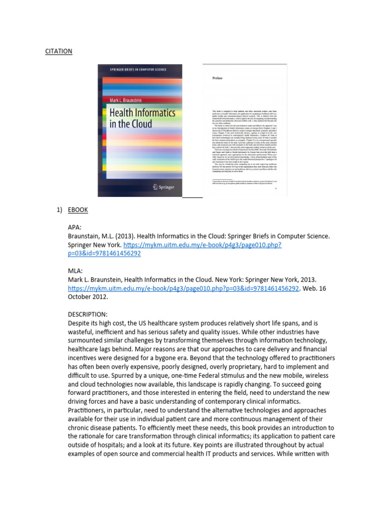 Assignment Obm 100 Citation | PDF | Health Informatics | Health Care