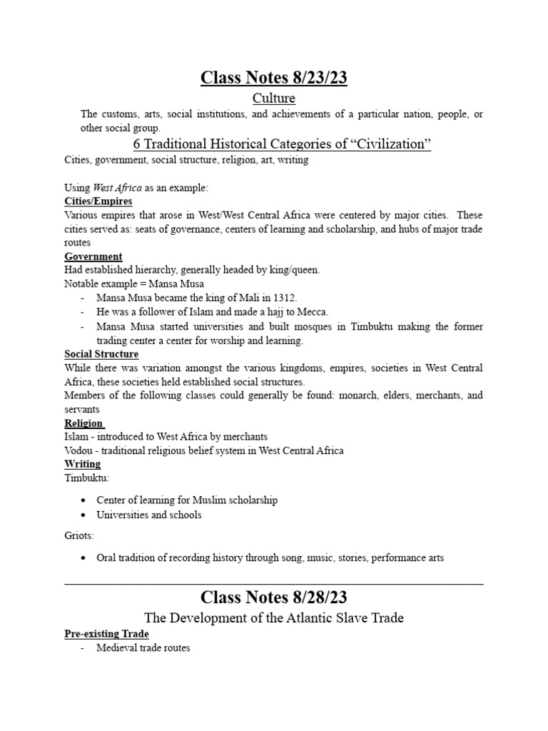 Class Notes | PDF | Atlantic Slave Trade | Slavery