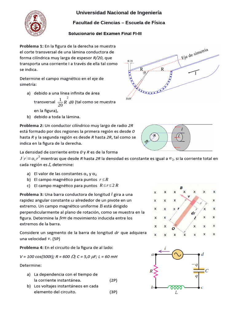 Solucionario Examen Final FI-III | PDF | Corriente eléctrica | Campo magnético