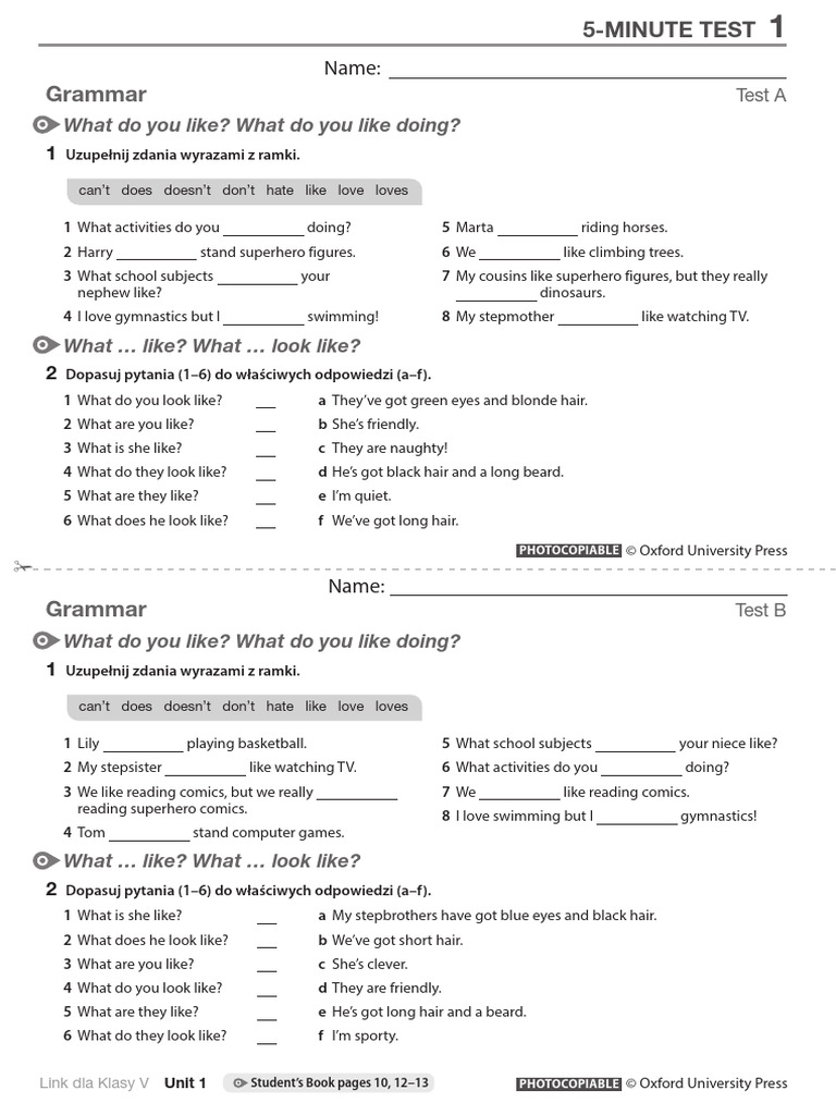 Link L5 U1 5min Test Grammar | PDF