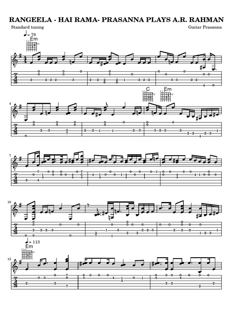 Rangeela - Hai Rama - Prasanna Plays A.R. Rahman | PDF