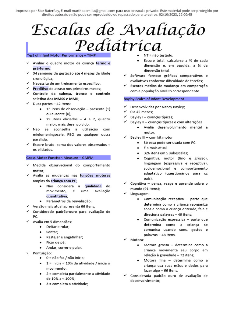 Escalas de Avaliação Pediátrica | PDF