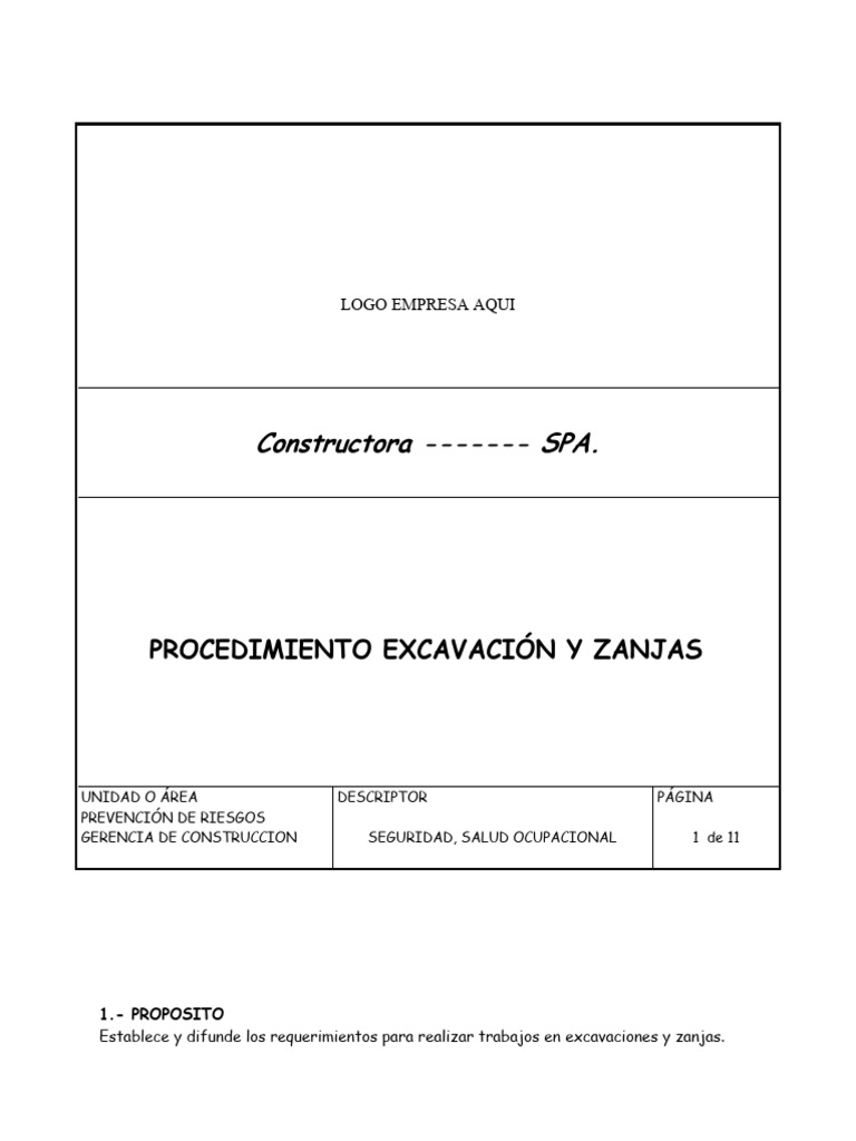 PTS Excavacion y Zanjas | PDF