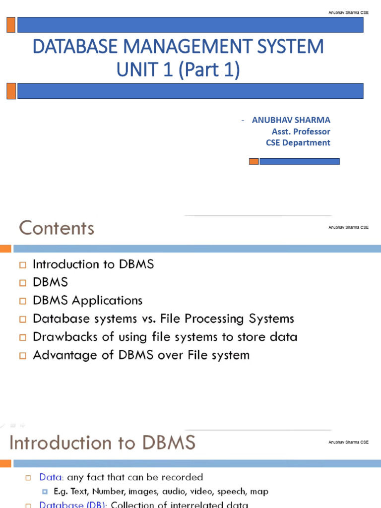 DBMS Unit 1 (Part1) | PDF