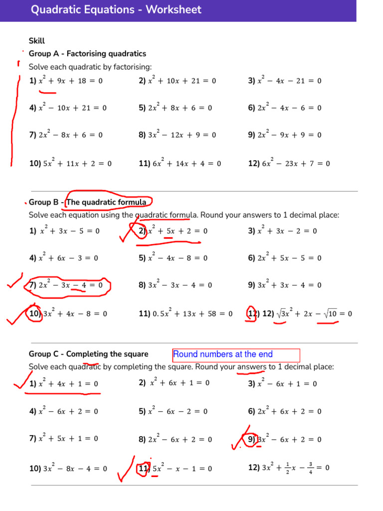 Solving Quadratic-Equations Worksheet | PDF | Quadratic Equation ...