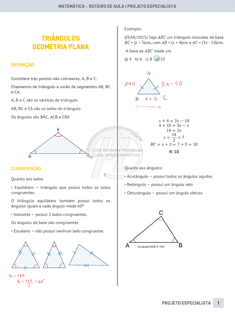 Triângulos - Apostila | PDF | Triângulo | Geometria do Plano Euclidiano