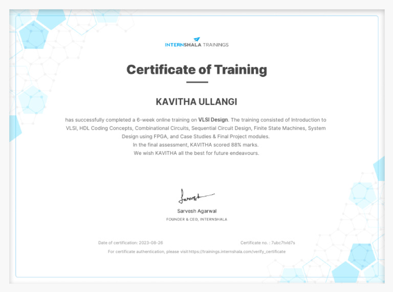 VLSI Design Training - Certificate of Completion | PDF