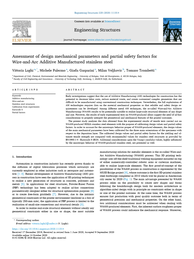 Assessment of Design Mechanical Parameters and Partial Safety Factors For Wire-And-Arc Additive ...