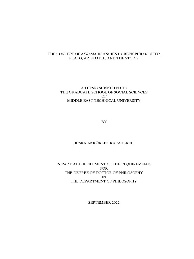 Bü - Ra Akkökler Karatekeli - (PHD Thesis) THE CONCEPT OF AKRASIA IN ...