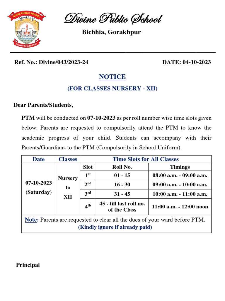PTM Notice - 07-10-2023 | PDF