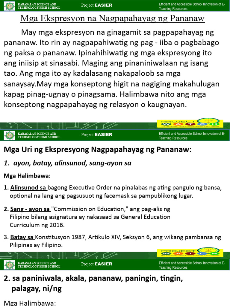 Ekspresyong Nagpapahayag Ng Pananaw | PDF