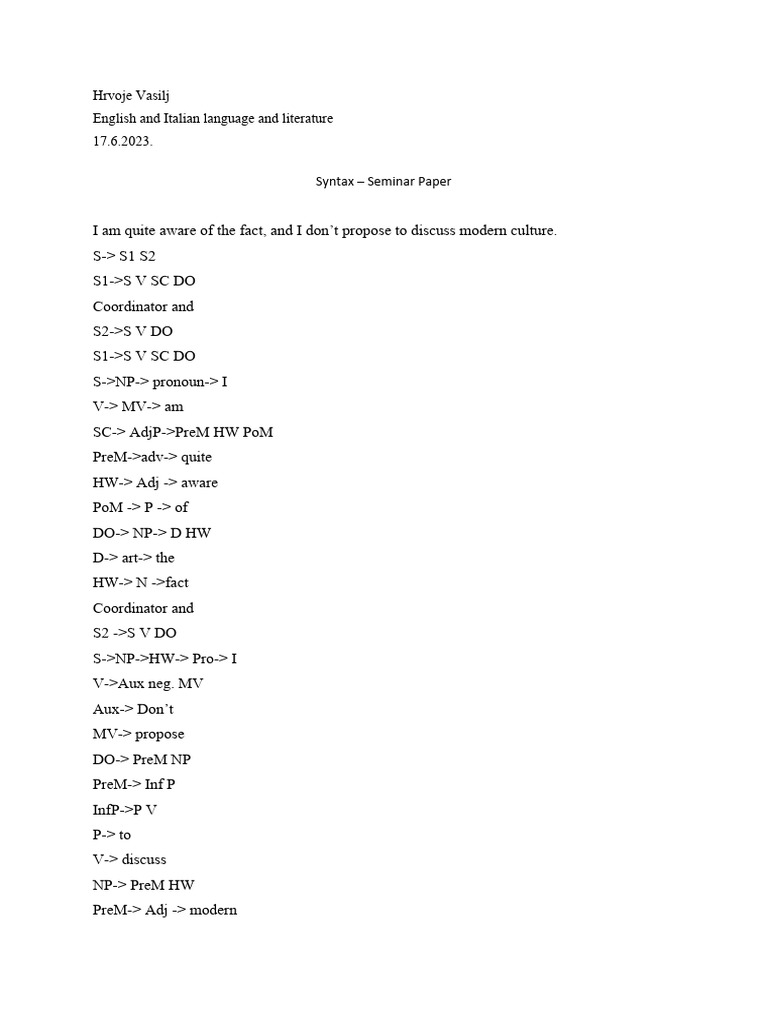 Syntax - Seminar Paper | PDF | Human Communication | Linguistics