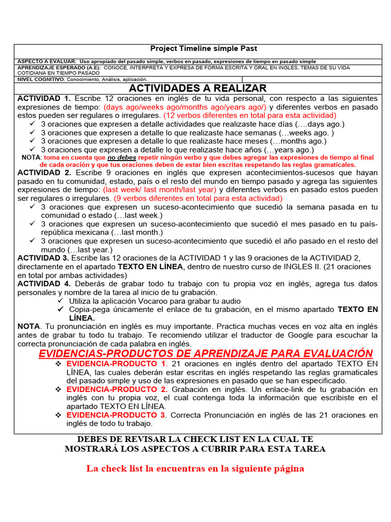 Project Timeline simple Past | PDF | Verbo | Lingüística