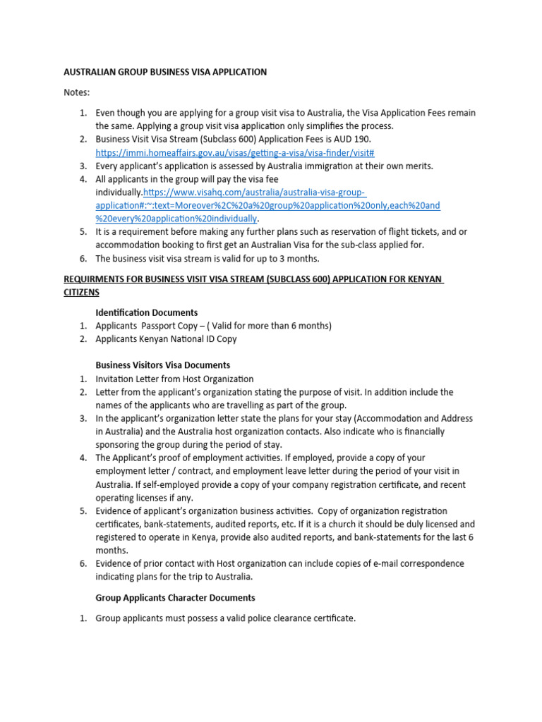 Australian Group Business Visa Application | PDF | Travel Visa | Identity Document
