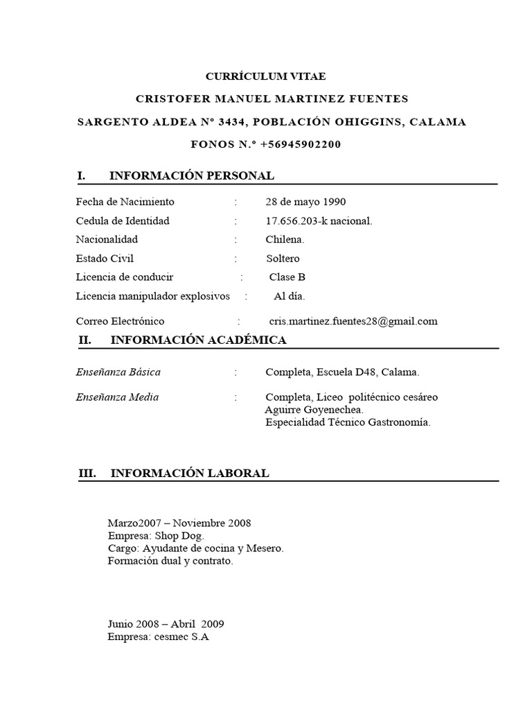 Curriculum Cristofer Martinez | PDF