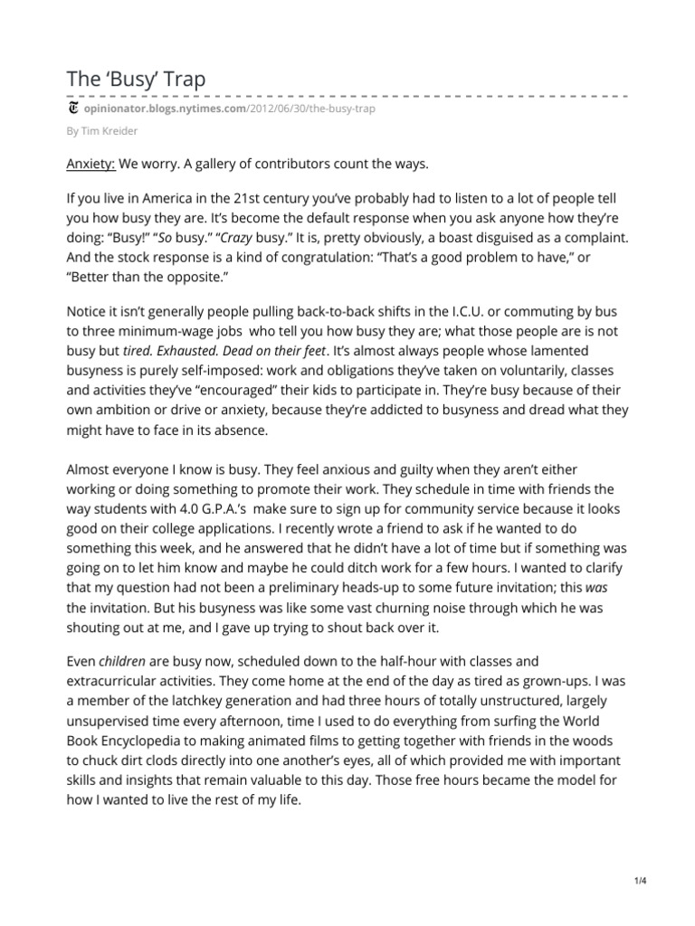 Kreider, "The Busy Trap" | PDF