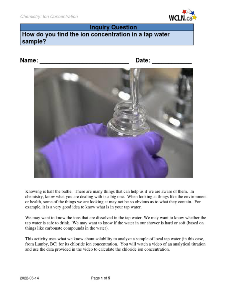 Chemistry 12 How Do You Find The Ion Concentration in A Tap Water ...