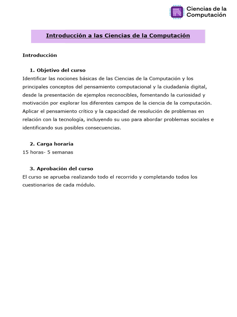 Programa_detallado_Introduccion_a_las_Ciencias_de_la_Computacion_2023 | PDF | Ciencias de la ...