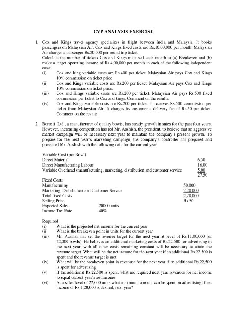 CVP Analysis Exercise | PDF