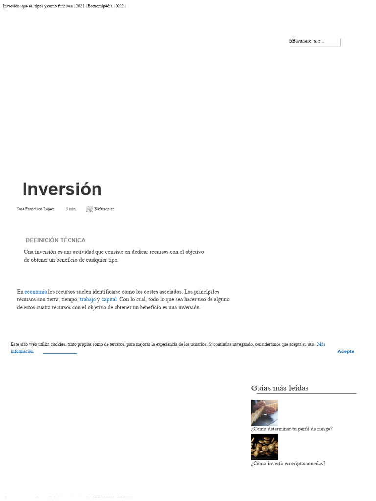 Inversión Qué Es, Tipos y Cómo Funciona 2021 Economipedia 2022 ...