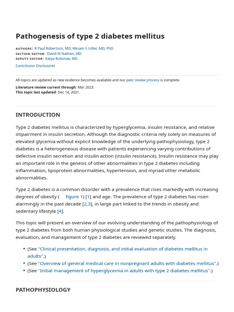 Pathogenesis of Type 2 Diabetes Mellitus - UpToDate | PDF | Insulin ...