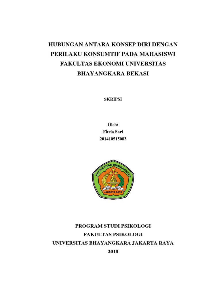 Hubungan Antara Konsep Diri Dengan Perilaku Konsumtif Pada Mahasiswi Fakultas Ekonomi ...