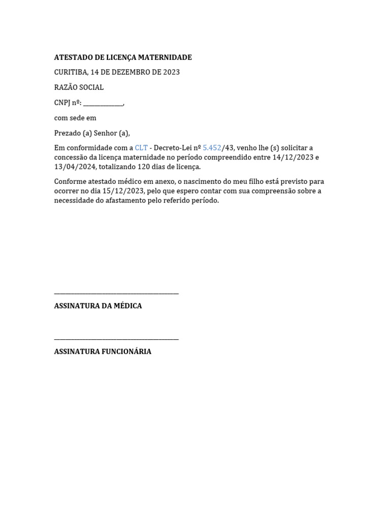 Modelo Pedido de Licenca Maternidade | PDF