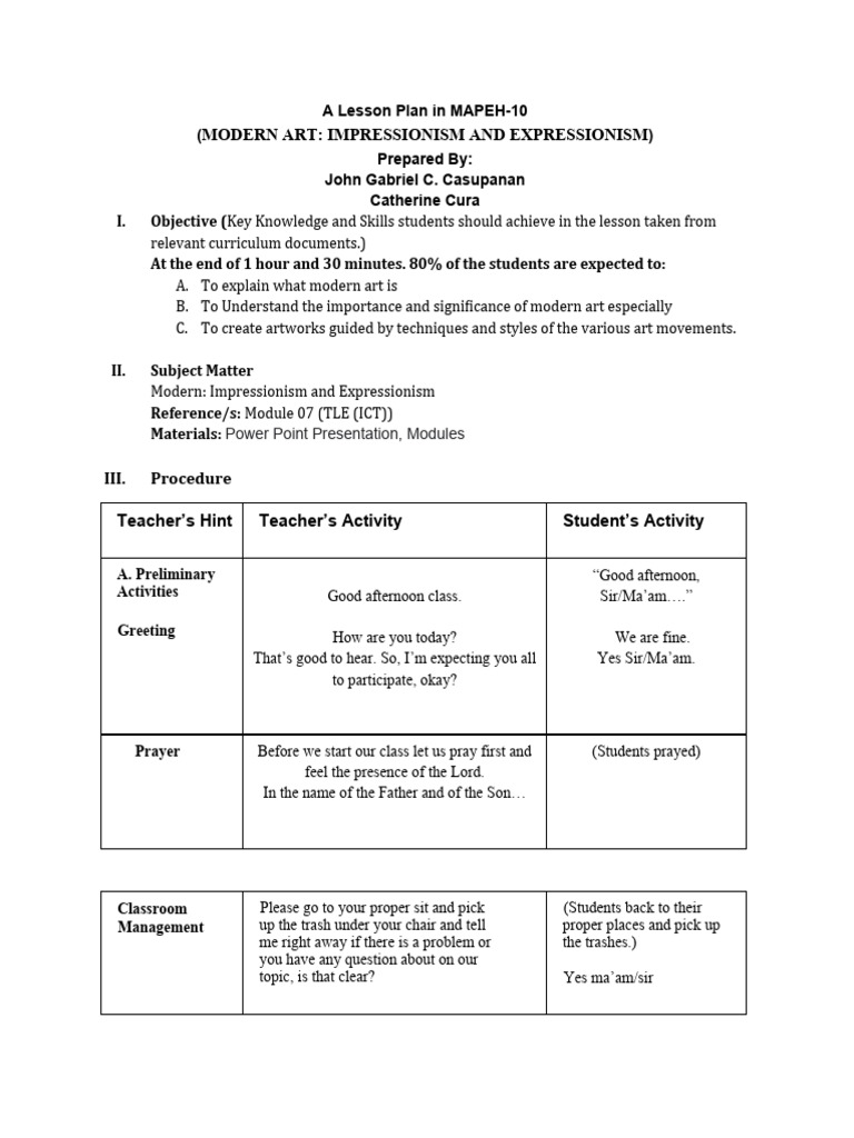 Lesson Plan Bped 403 Casupanan Cura | PDF