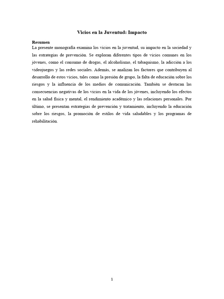 Vicios en La Juventud MONOGRAFIA | PDF | La dependencia de sustancias | Alcoholismo