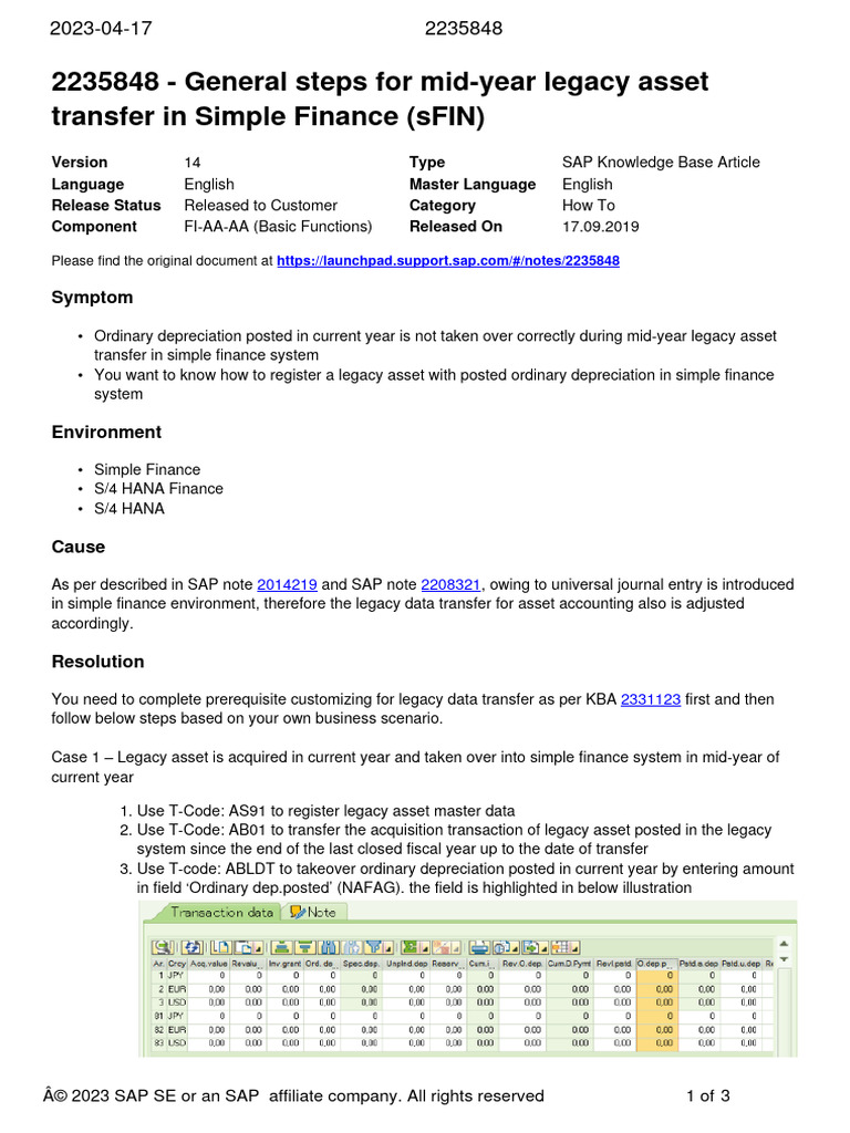 General Steps For Mid-Year Legacy Asset Transfer in Simple Finance ...
