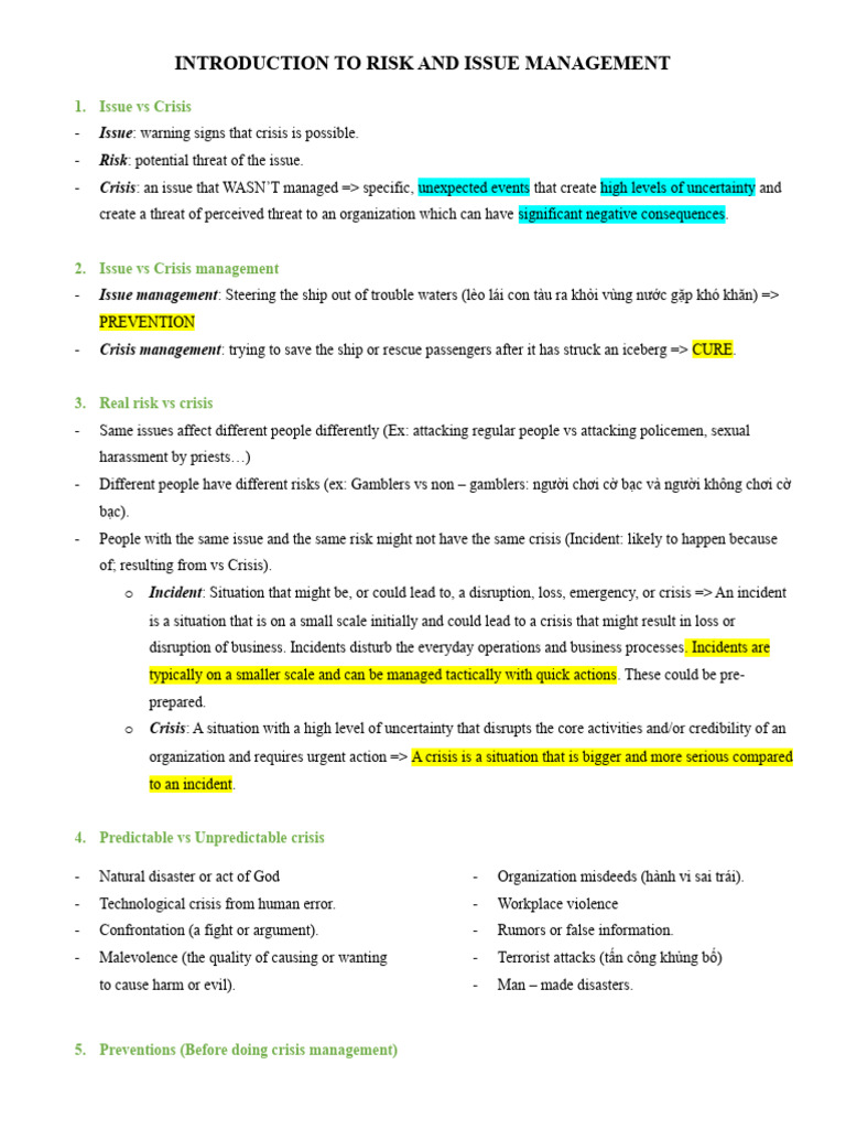 Introduction To Risk and Issue Management | Download Free PDF | Crisis ...