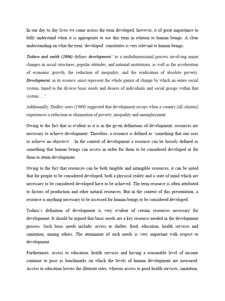 Todaro Defines Development | PDF | Resource | Basic Needs
